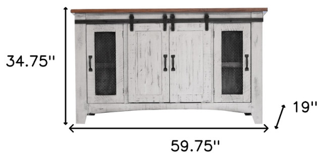 60" White Solid Wood Cabinet Enclosed Storage Distressed TV Stand ...