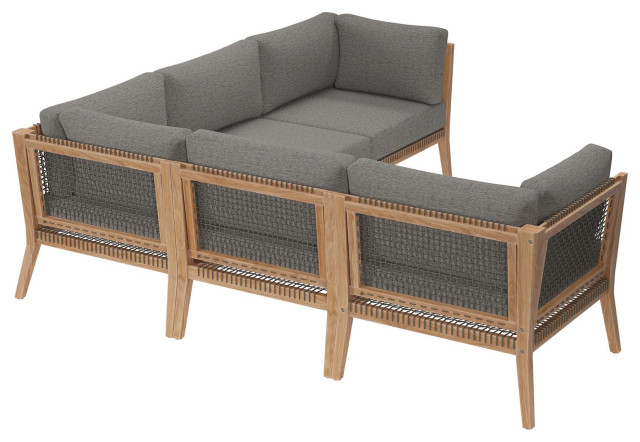 Clearwater Outdoor Patio Teak Wood 5-Piece Sectional Sofa - Beach Style ...