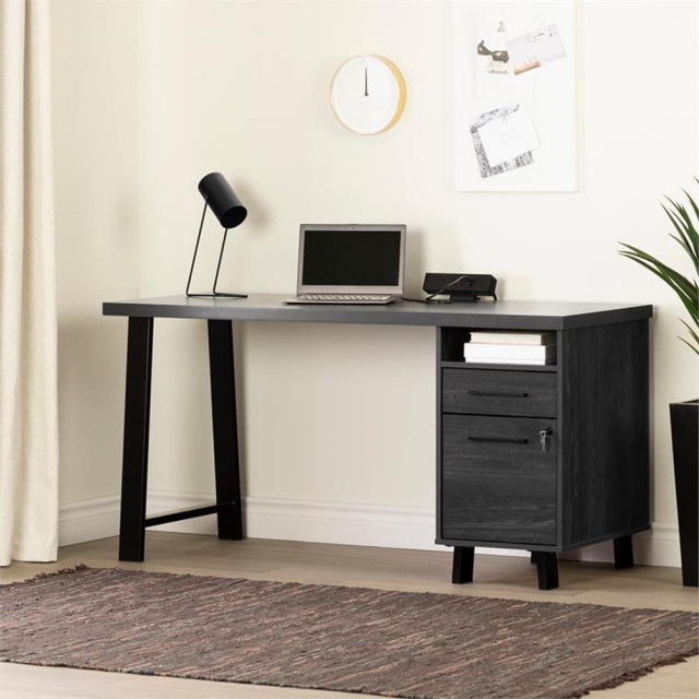 Pemberly Row Computer Desk with Power Bar-Gray Oak-Pemberly Row ...