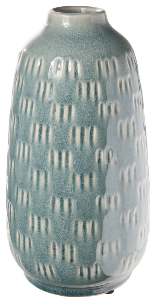 Round Ceramic Vase with Clustered Spike Pattern Design Gloss Blue ...