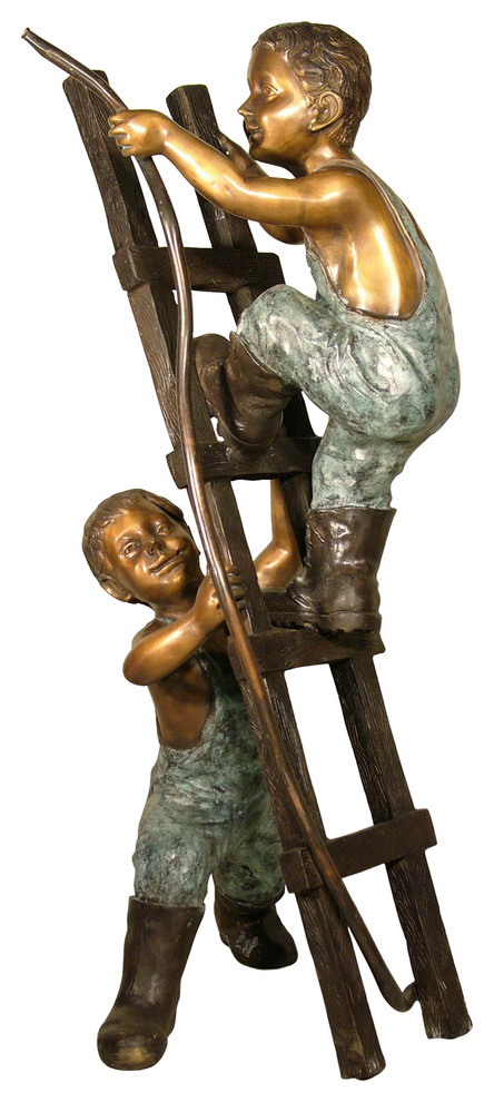 Two Boys On A Ladder With A Hose Bronze Sculpture - Traditional ...