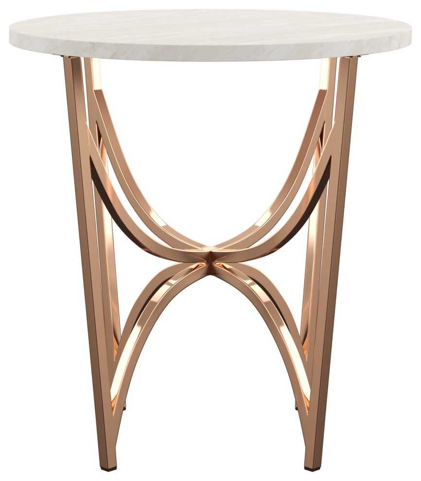 Champagne Gold End Table, White Faux Marble Top - Contemporary - Side ...