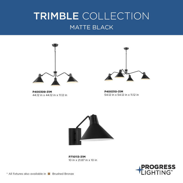Trimble Collection Three-Light Matte Black Chandelier, 3-Light ...