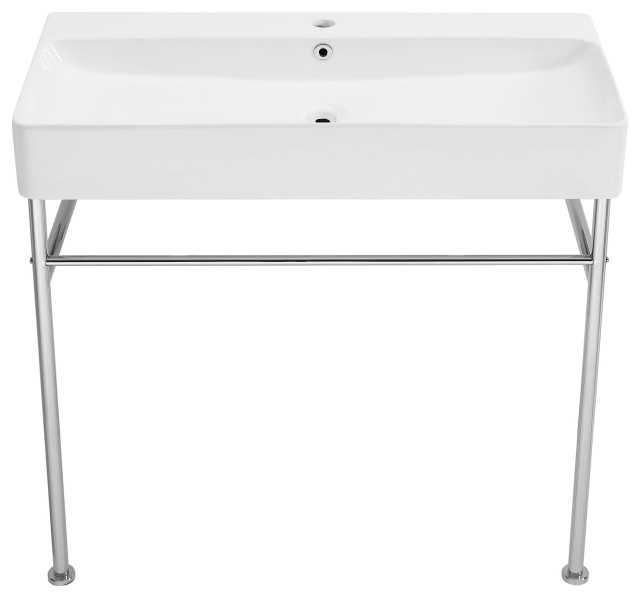 Carre 36 Ceramic Console Sink White Basin Chrome Legs - Contemporary ...
