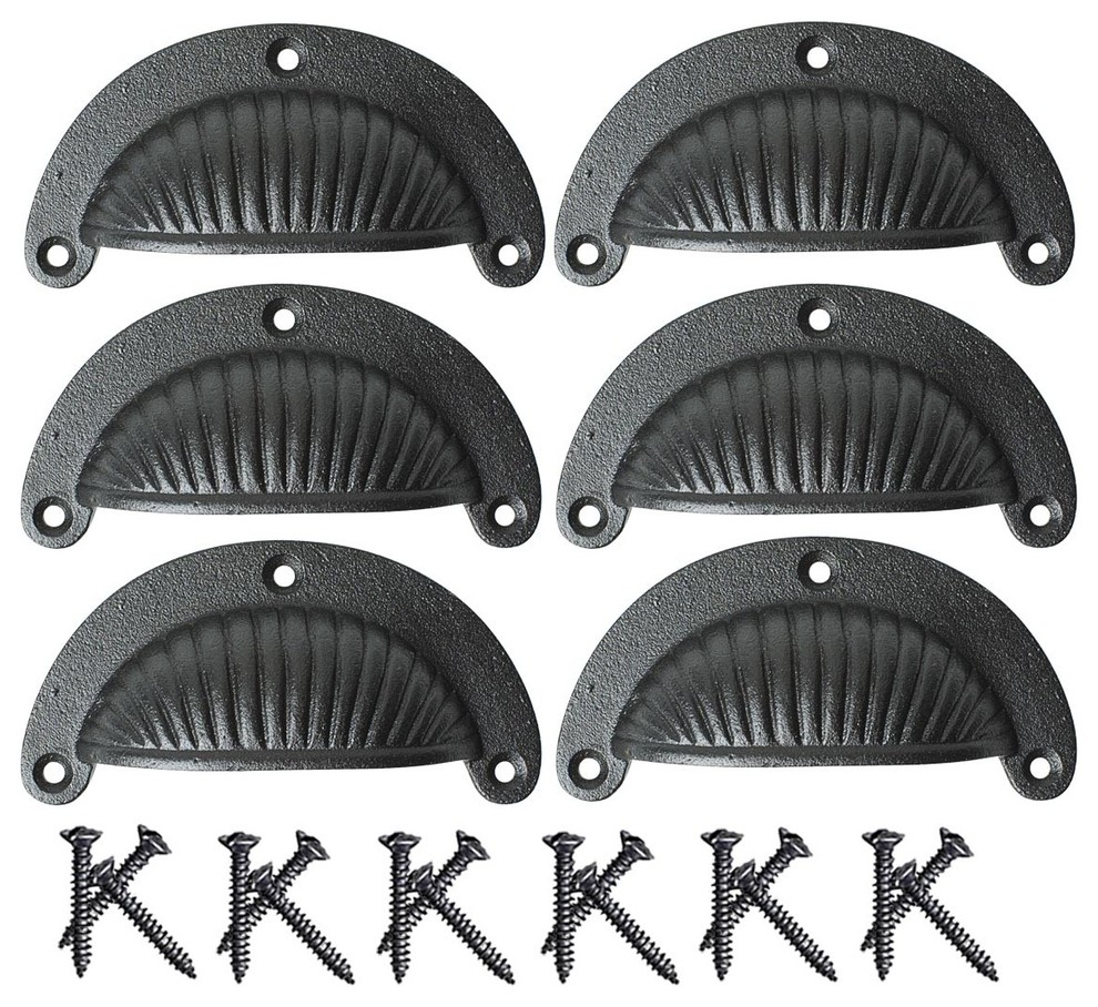 Cast Iron Cabinet Cup Pull Scalloped Design 31/4" Rust Resistant Pack ...