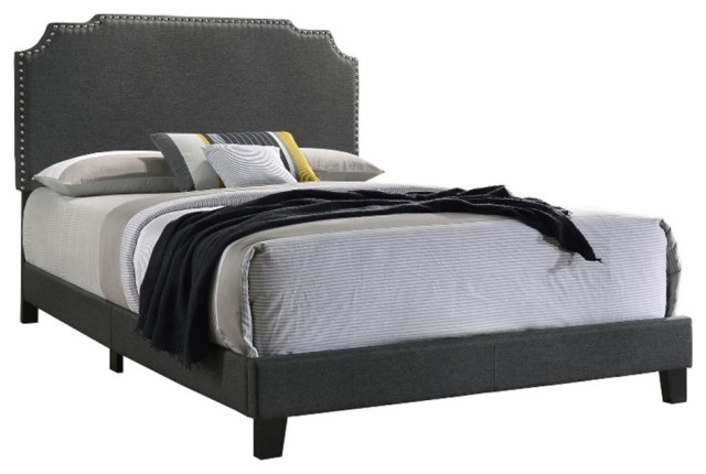Pemberly Row Transitional Fabric Upholstered Nailhead Queen Bed Gray ...