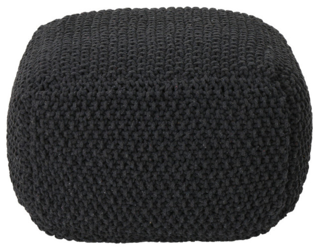 GDF Studio Joyce Knitted Cotton Square Pouf, Dark Gray - Scandinavian ...