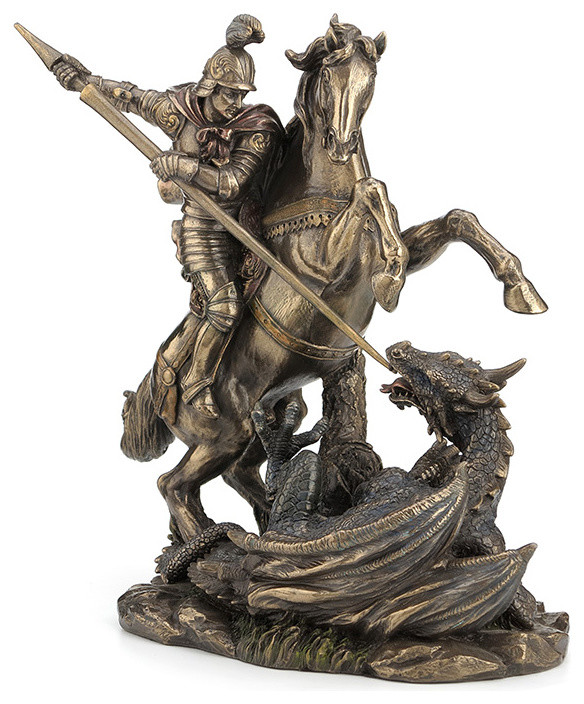 St George On Horse Slaying Dragon Statue - Traditional - Decorative ...