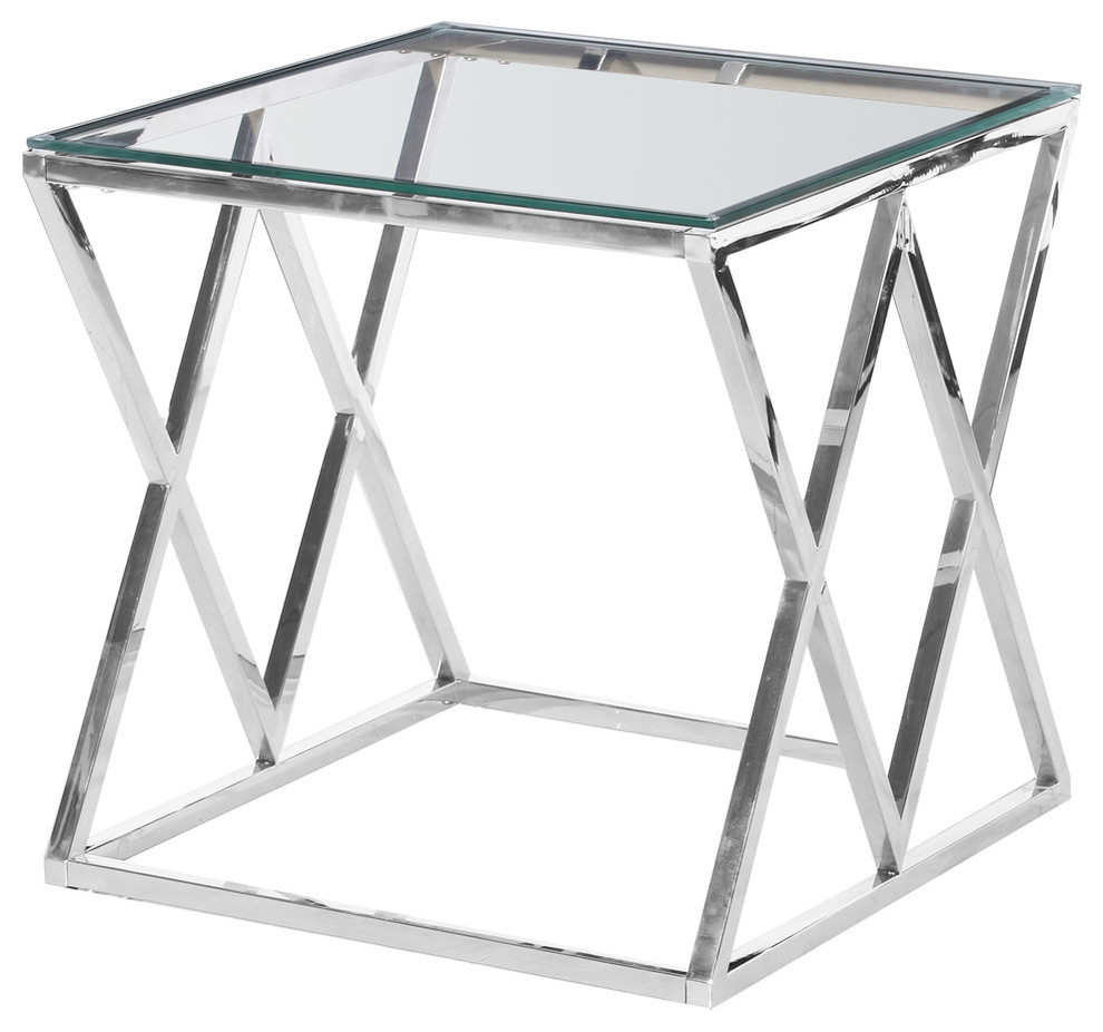 Contemporary Angled Square Clear Glass End Table - Contemporary - Side ...