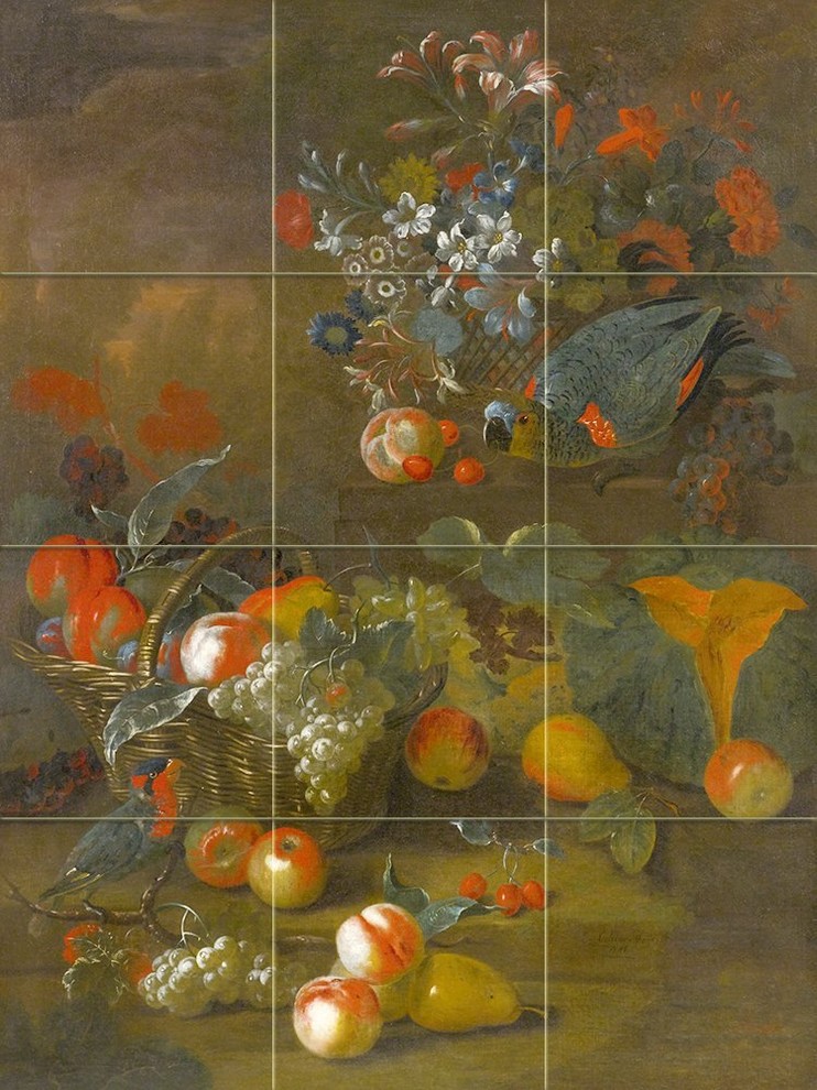 Tile Mural Still Life With Two Parrots, Four Inch Marble - Farmhouse ...