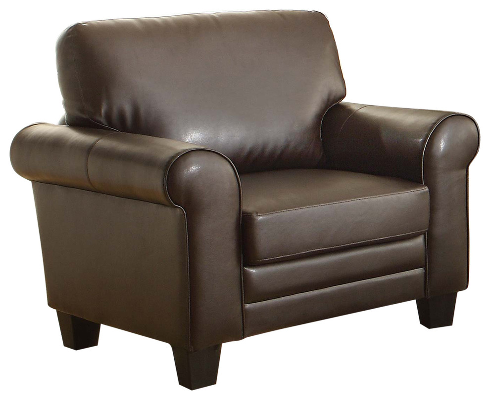 Bonded Leather Accent Chair With Rolled Arm Design, Brown ...