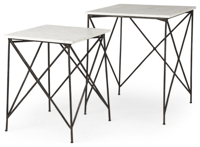 Antiqued Angular Metal And Marble End Table - Transitional - Side ...