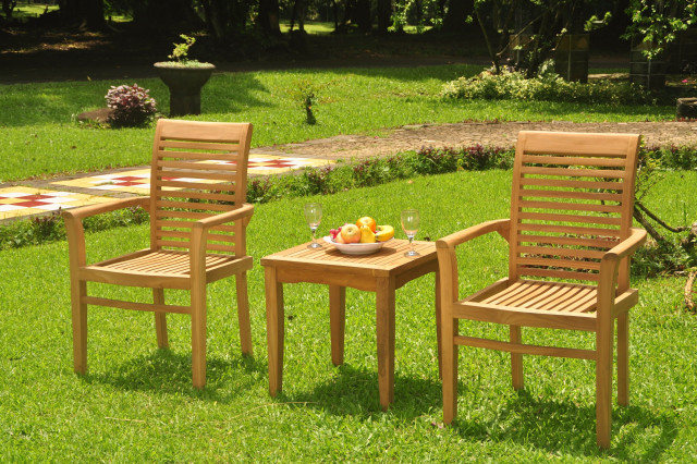 3-Piece Outdoor Teak Dining Set, 20.75" Square Table, 2 Stacking Chairs ...