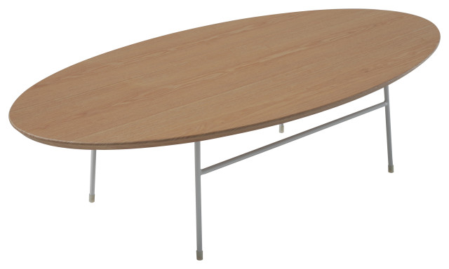 LeisureMod Rossmore Oval Coffee Table With White Steel Frame ...