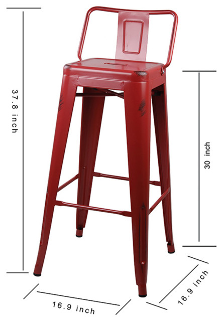 Lowback Red Metal Bar Stools Set of 2 - Industrial - Bar Stools And ...