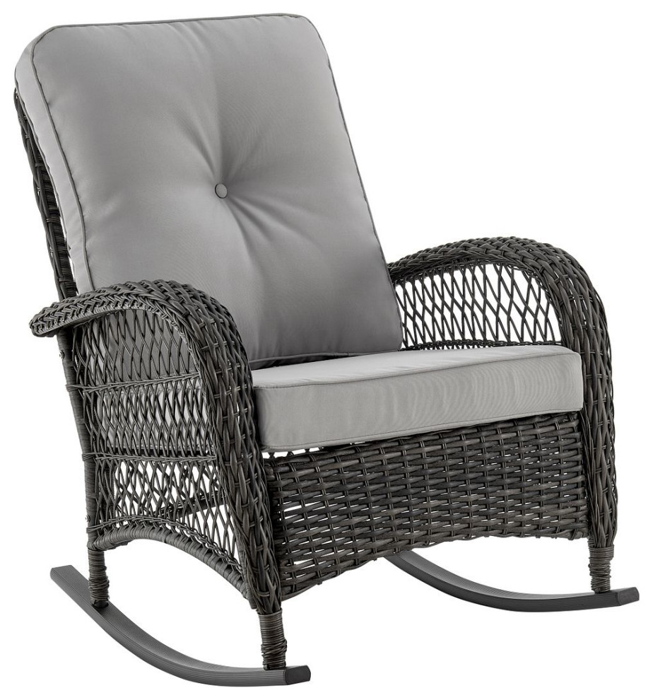 Fruttuo Patio Rocking Chair With Grey Cushions - Tropical - Outdoor ...