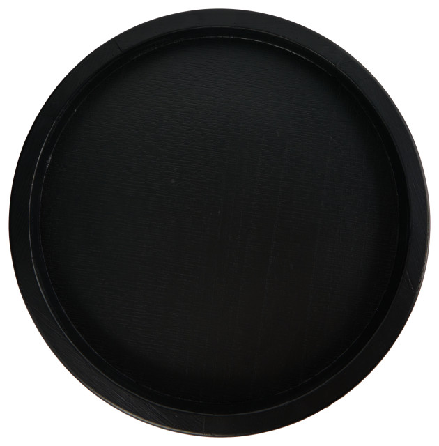 Farmhouse Decorative Round Wood Tray with Hobnail Edge, Black ...