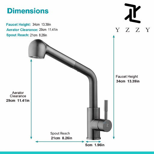 Polished Grey Kitchen Faucet with Pull Out Sprayer for Sink 1 Hole ...