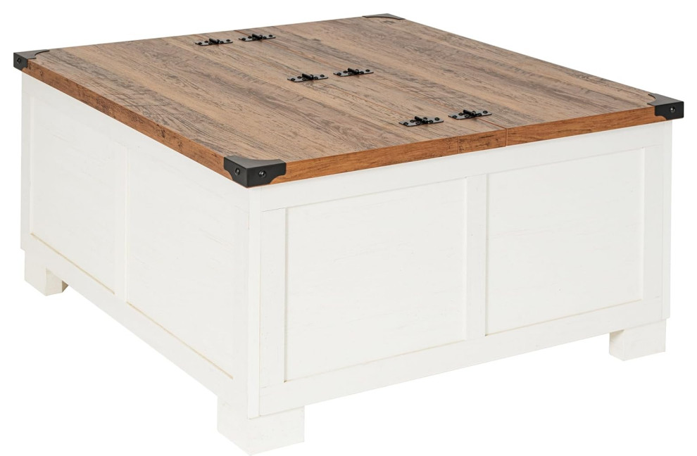 Rustic Coffee Table, Hinged Lift Up Oak Top With Spacious Inner Storage ...