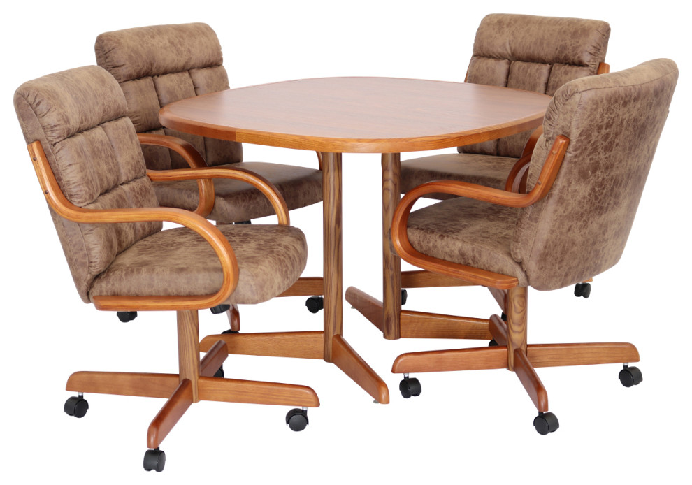 5-Piece 42x42 Caster Dining Set Laminate Table Top & Rawhide Caster ...