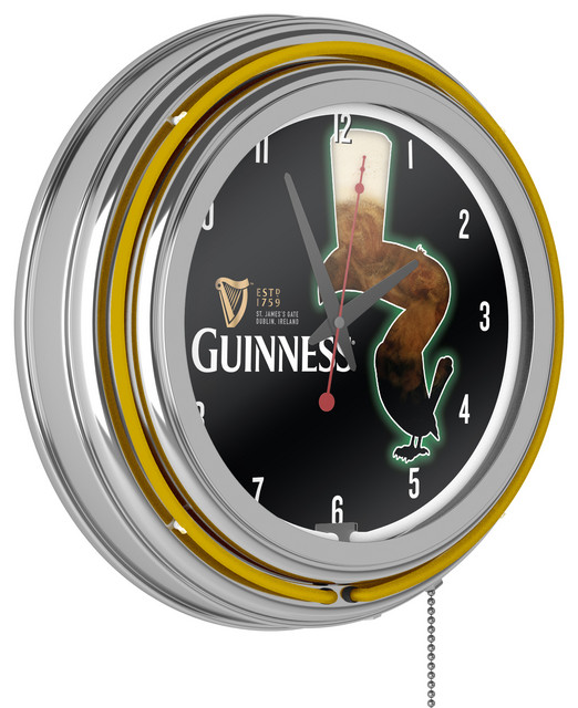 Guinness Chrome Double Rung Neon Clock, Feathering - Contemporary ...