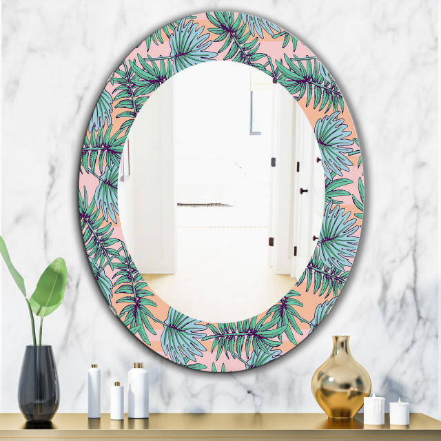 Designart Summer Hawaiian Tropical Plants Frameless Oval Round Wall ...