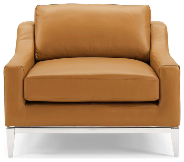 Milo Tan Stainless Steel Base Leather Armchair - Midcentury - Armchairs ...