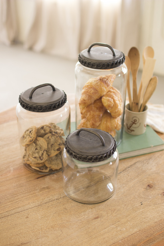 Kalalou Cbb1028 Set Of Three Glass Canisters With Antique Brass Finish ...