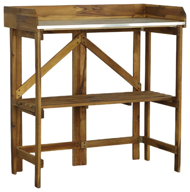 Groot Acacia Wood Planter Work Table for Gardening in Natural Brown ...