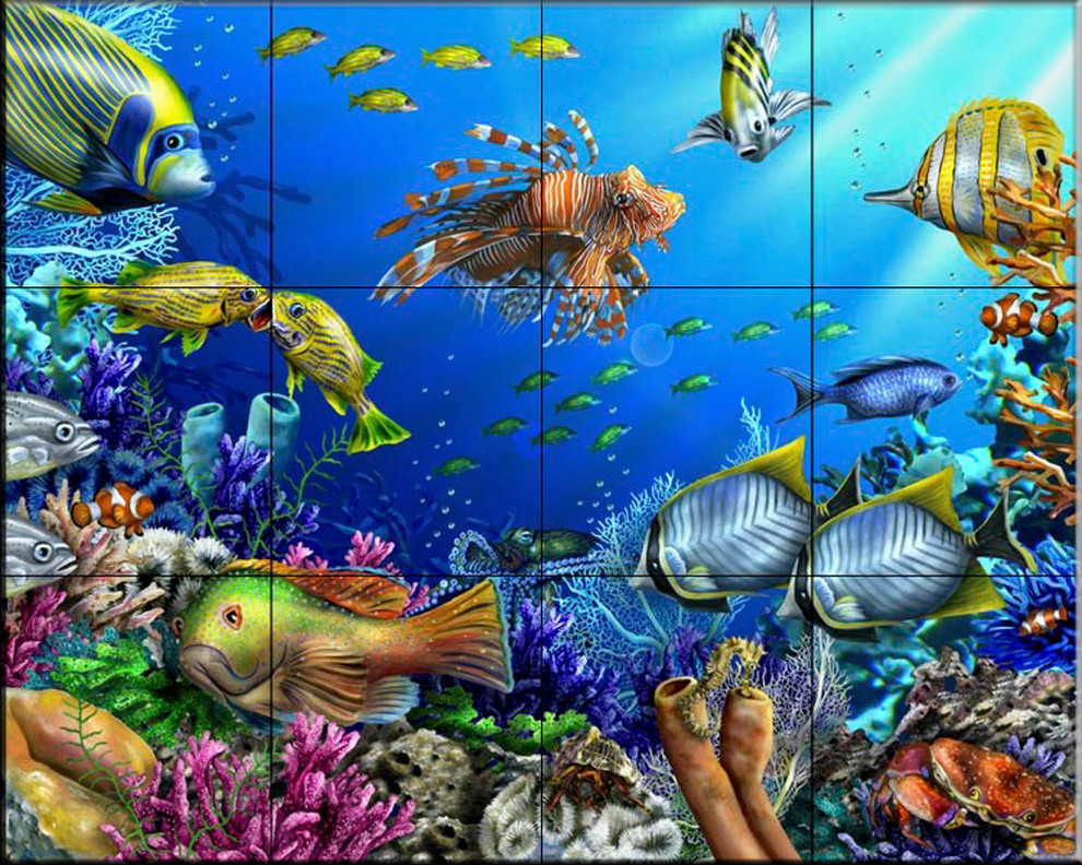 Tile Mural, Under The Sea 1 by Lori Schory, 17" x 12.75" (12 Tiles ...
