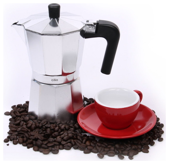 Cilio Classico Induction Ready Espresso Maker with Red Espresso Cup ...