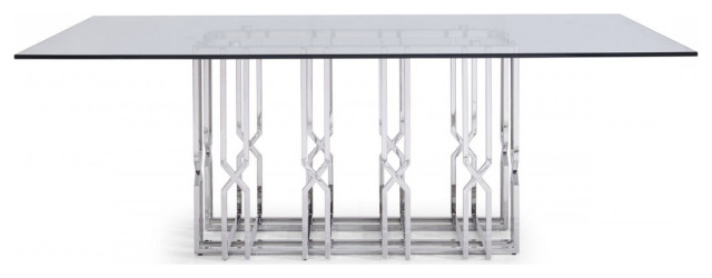 Gatsby Rectangular Dining Table, Long 87" Glass Top Dining Table Glam Luxe Steel - Contemporary ...