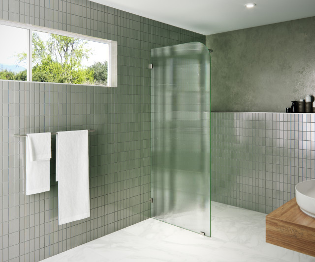 32 in. x 78 in. Frameless Shower Door, Single Fixed Panel Fluted Radius ...