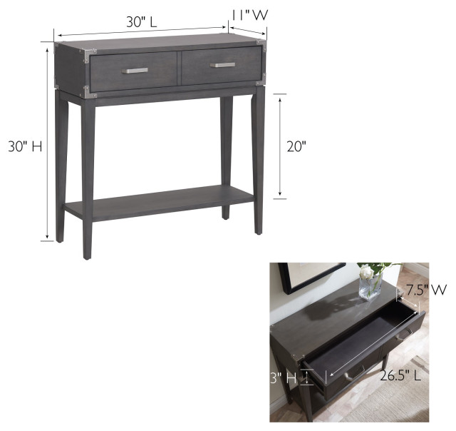 Vintage Console Table, 2 Full Extension Drawers & Lower Open Shelf ...