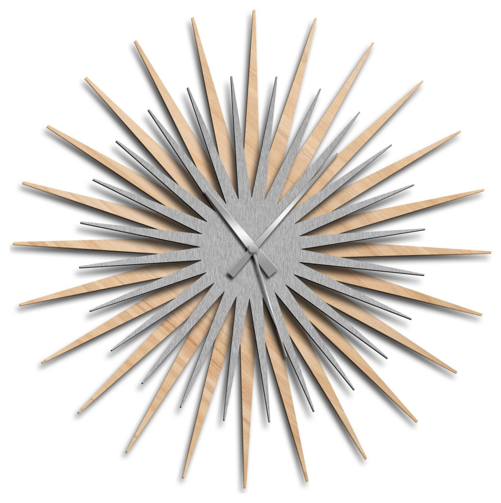 Mid-Century Modern 'Atomic Era Clock Maple Silver Black' Wall Decor ...