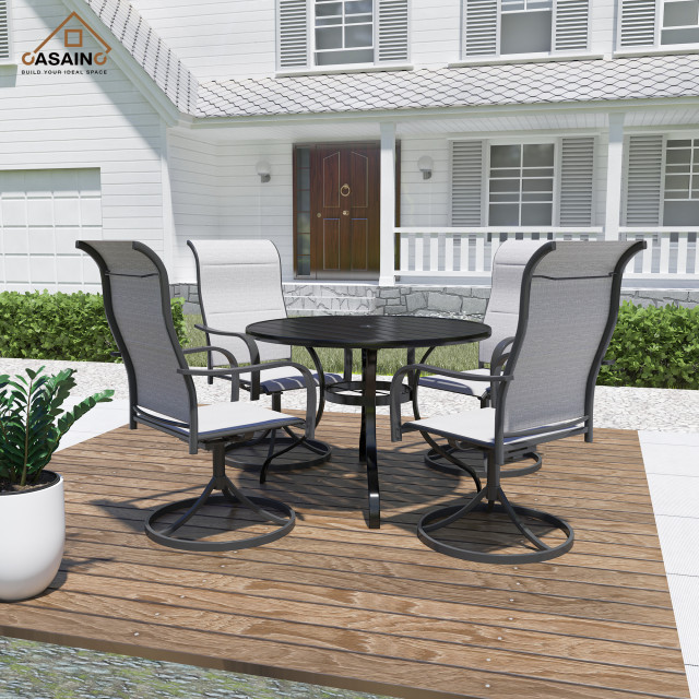 5 Piece Steel Frame Patio Dining Set, Swivel Dining Chair ...