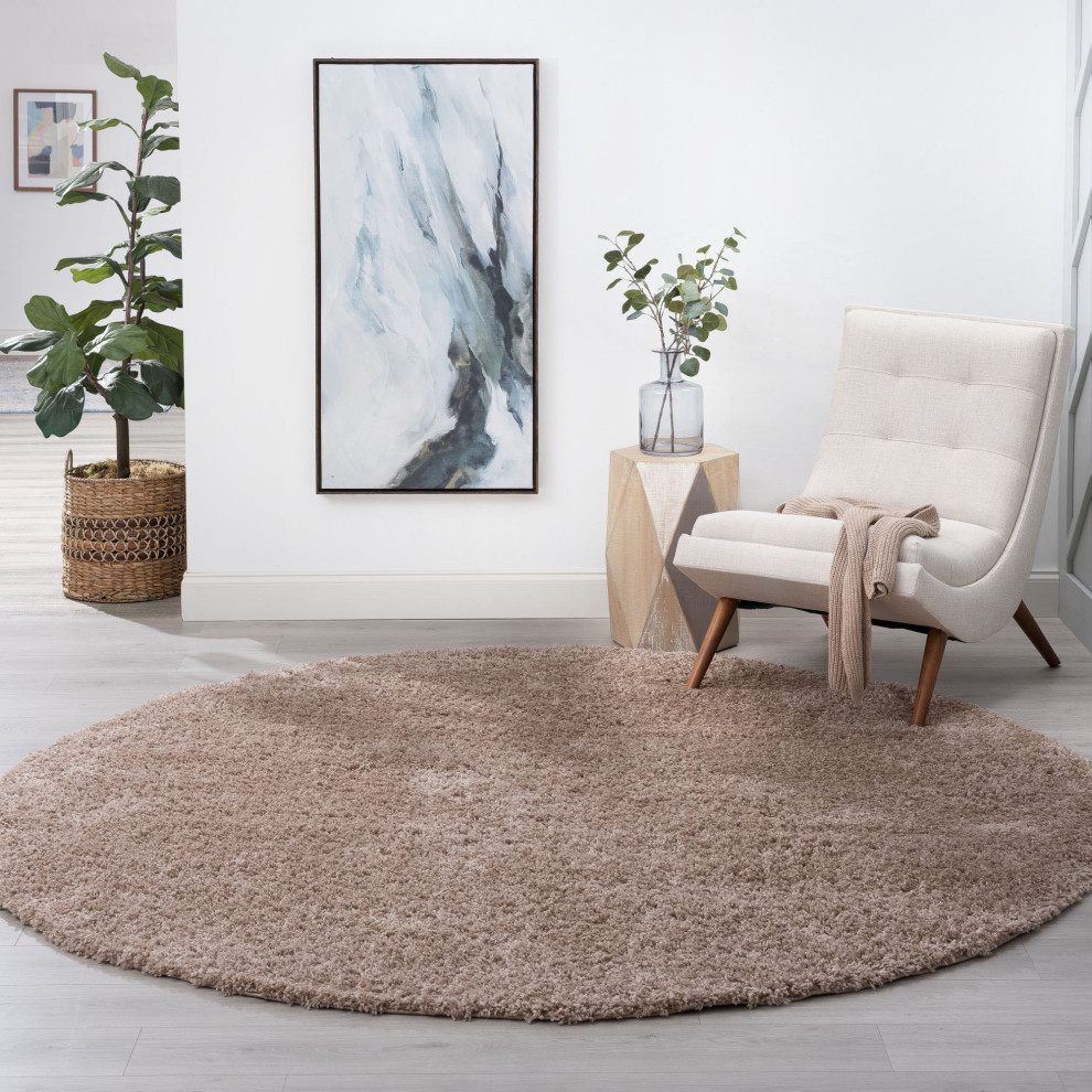 Alana Transitional Solid Shag Shag Area Rug, 8' Round - Contemporary ...