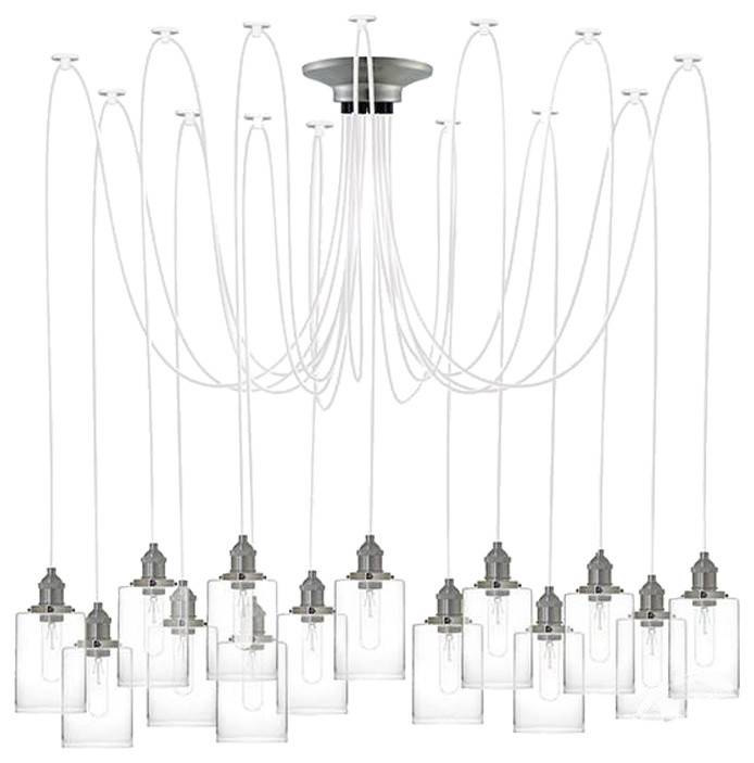 Large White And Glass Pendant Light Fixture - Industrial - Pendant ...