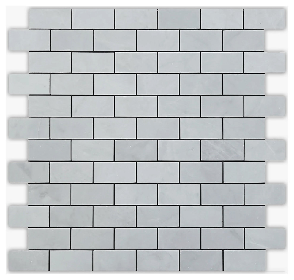 Allure Gray Honed 1x2 Brick Marble Mosaic, 12x12 - Contemporary ...