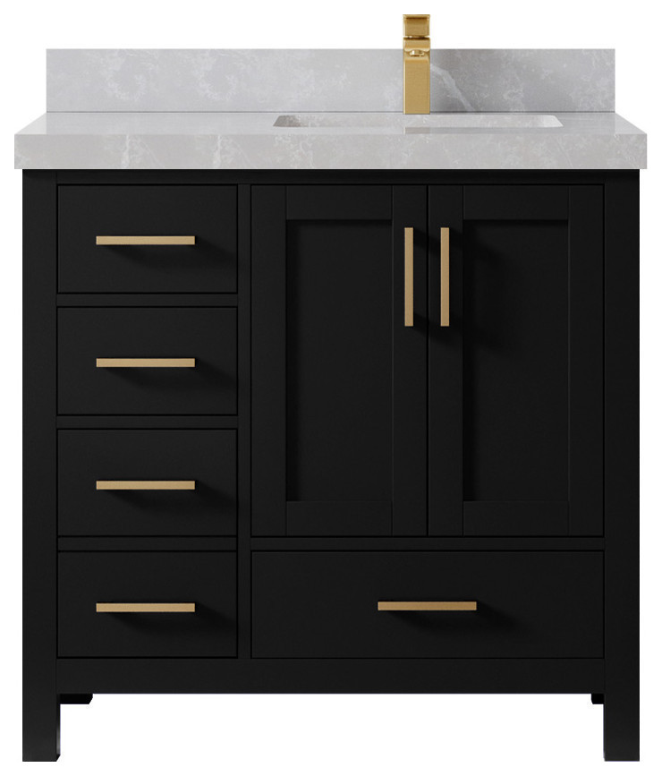 Santa Monica 36" Right Offset Bath Vanity, Graywashed Teak 2" Pearl ...