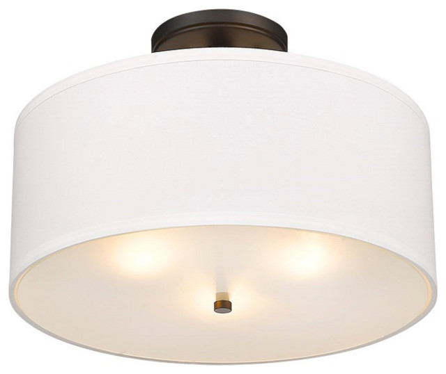 3 Light Semi-Flush Drum Shaped Lighting Fixture, Oil Rubbed Bronze ...