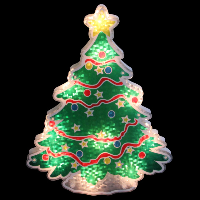 12.5" Lighted Holographic Christmas Tree Window Silhouette Decor ...