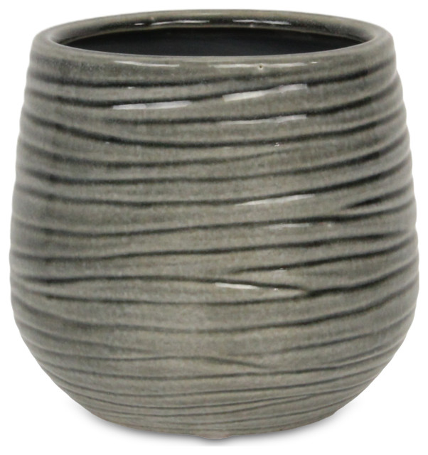 Gray Ceramic Pot with Curved Wave - Transitional - Indoor Pots And ...