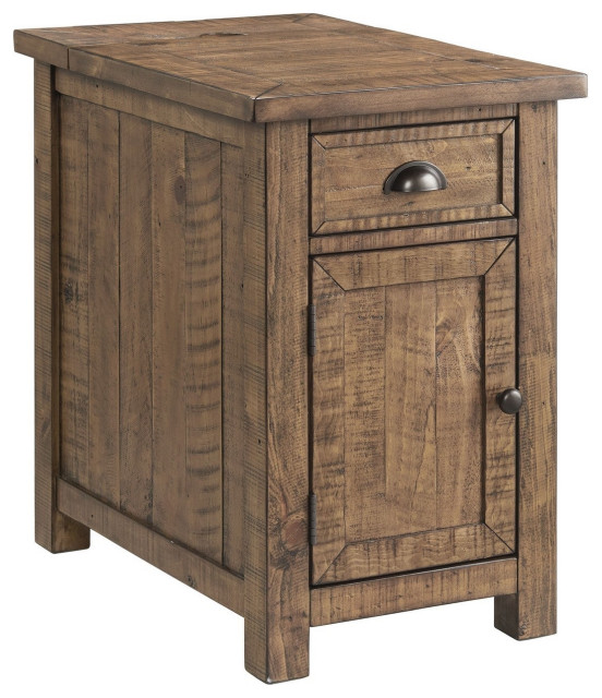 Chairside Table With 1 Drawer And Usb Ports, Natural Brown - Farmhouse ...