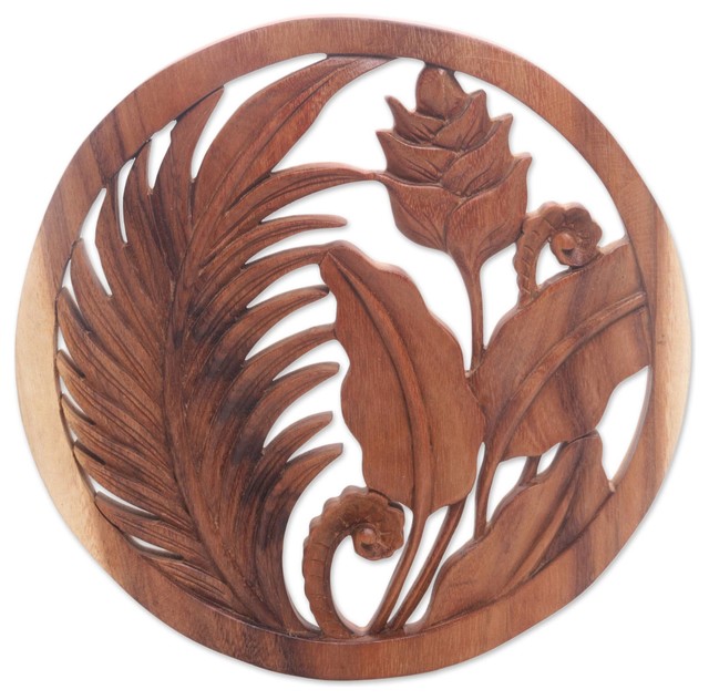 Heliconia Wood Relief Panel - Tropical - Wall Accents - by NOVICA | Houzz