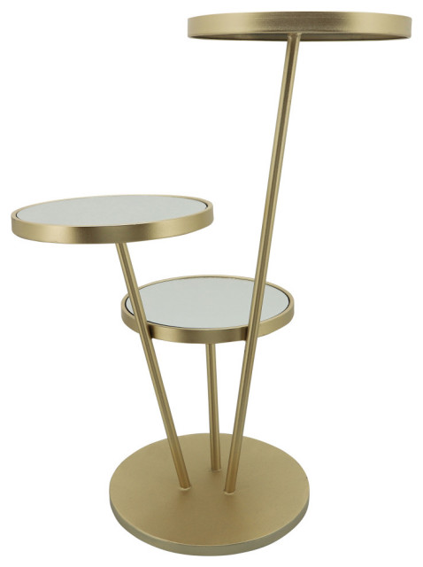 Metal, 32" Mirrored 3-Tiered Accent Table, Gold, 23x19x32 ...