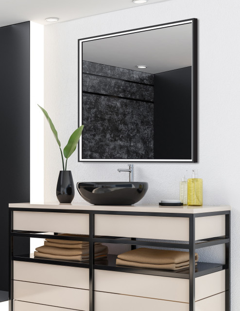 Radiance Lighted Mirror, LED, Clear, Satin Black Frame, 34.75"H x 23"W ...