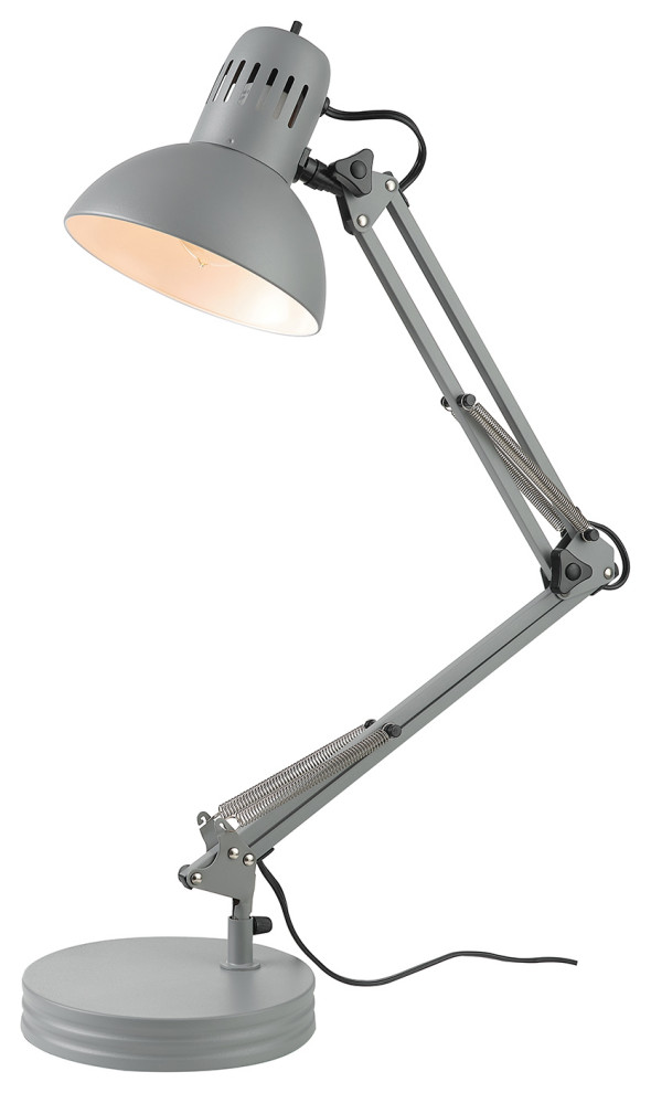 28" Matte Gray Spring Balanced Arm Desk Lamp With Interchangeable Base ...
