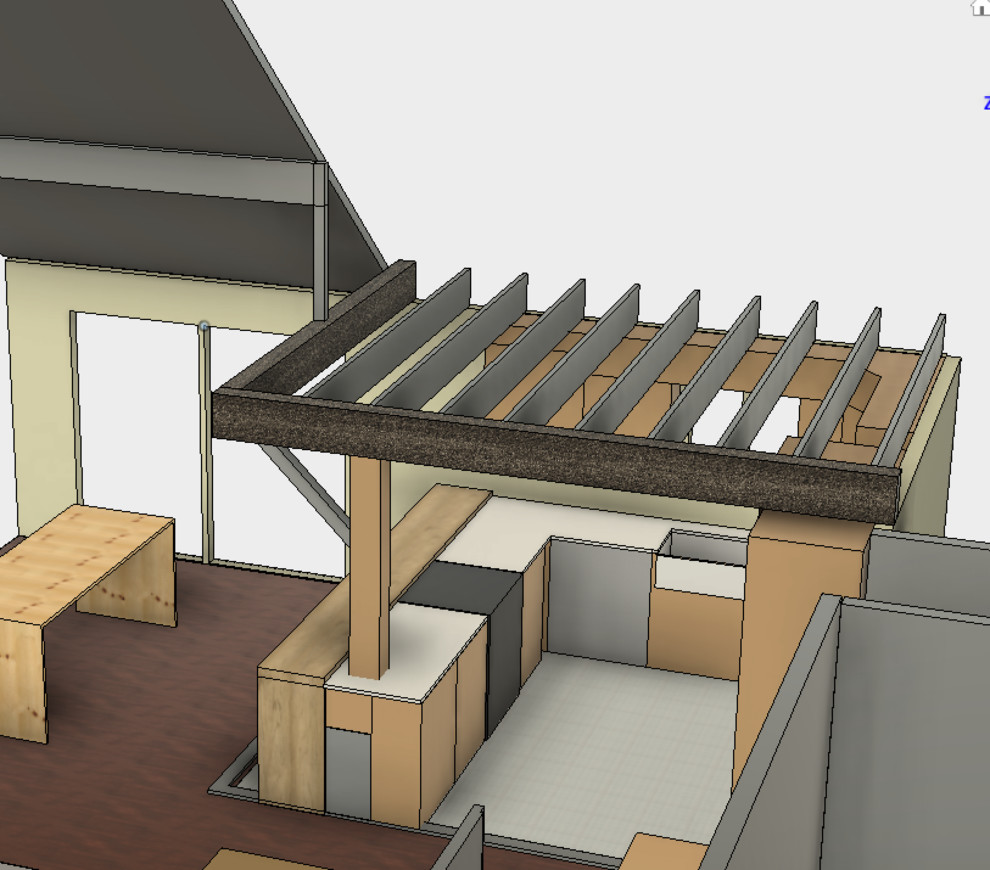 knee brace beam from post in kitchen