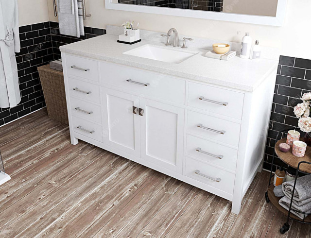 Caroline 60" Single Bath Vanity, White, White Quartz Top and Square ...